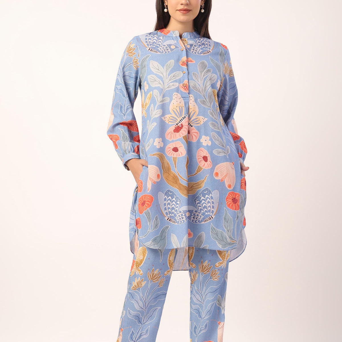 Powder Blue Floral Co-Ord Set for Women | Stylish & Trendy Two-Piece ...